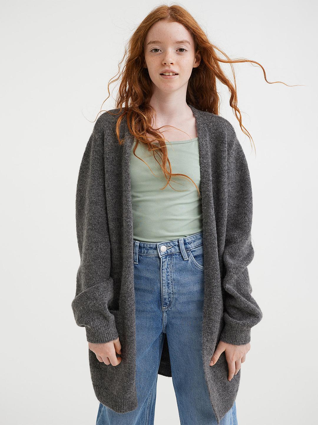 Buy H&M Girls Grey Oversized Cardigan - Sweaters for Girls 19893518 ...