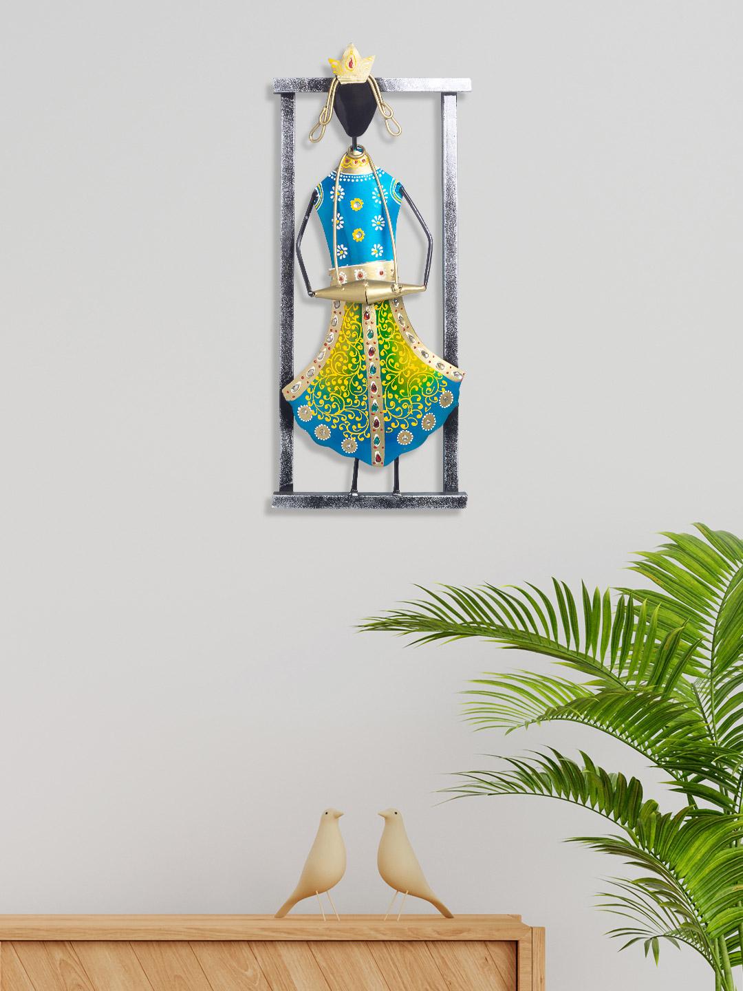 Buy Golden Peacock Blue & Green Embellished Abhla Bharat Dholak Playing ...