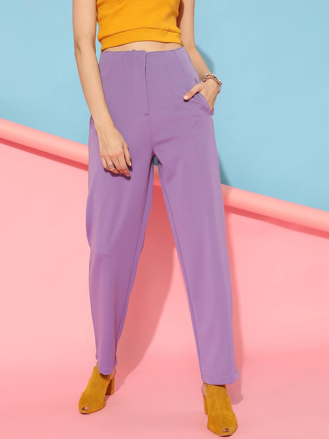 Buy STREET 9 Women Charming Lavender Solid Trousers - Trousers for ...