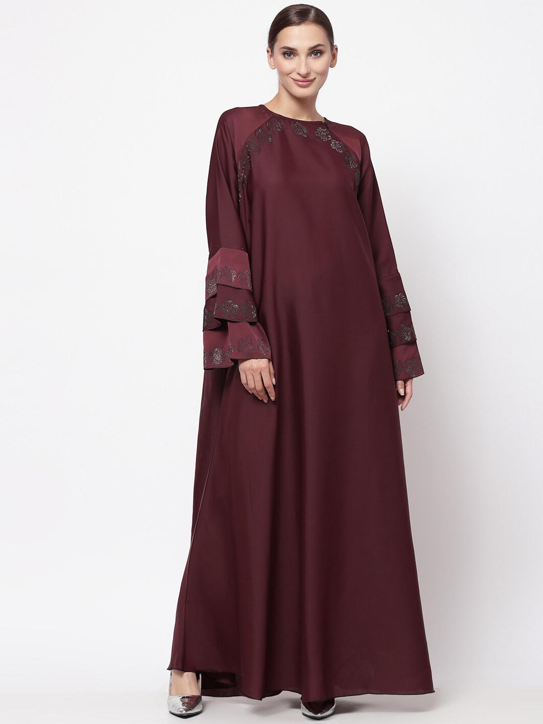 Buy KLOTTHE Women Maroon Embellished Burqa With Scarf - Burqas for ...