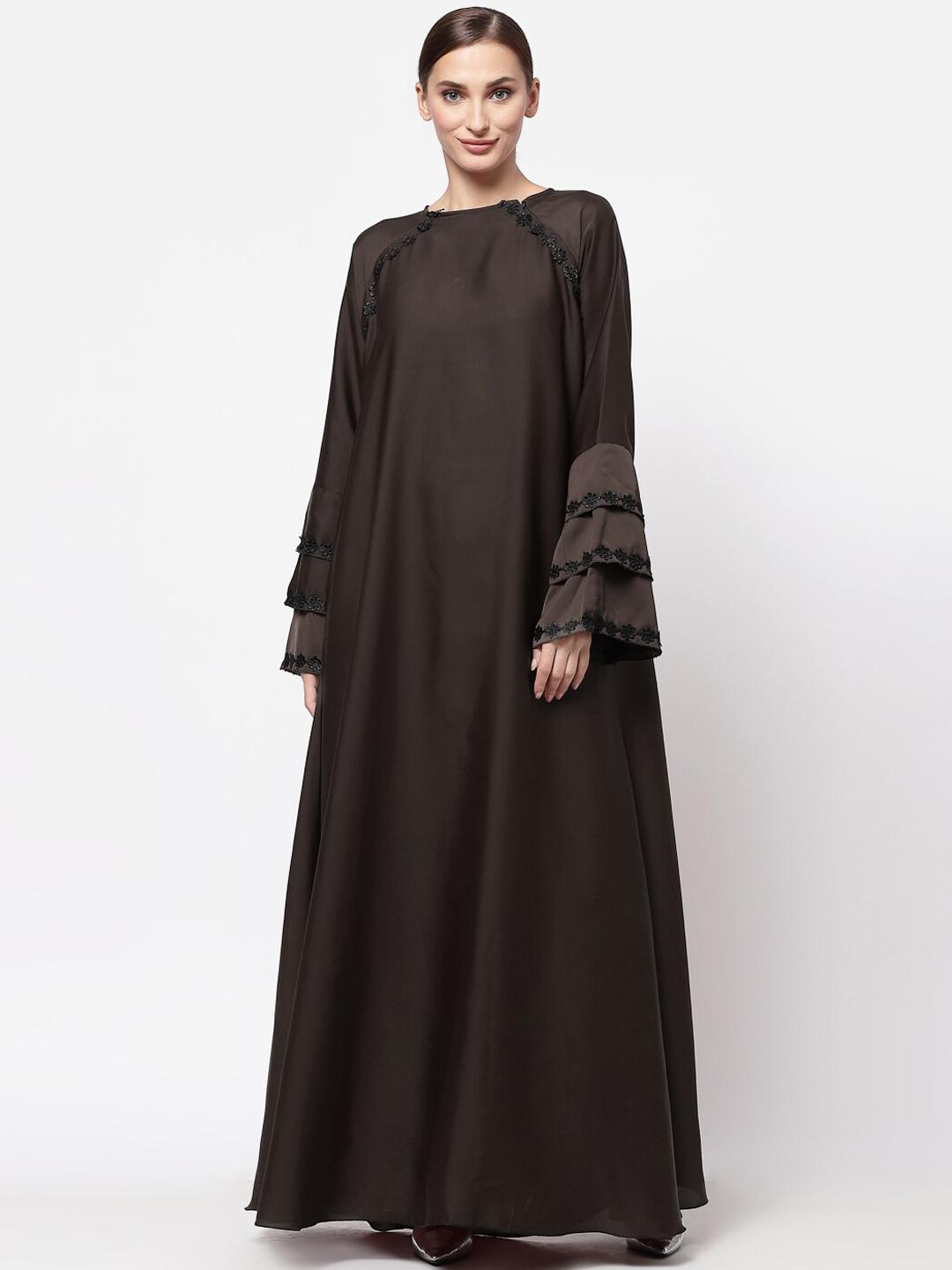 Buy KLOTTHE Women Brown Embellished Burqa With Scarf - Burqas for Women ...
