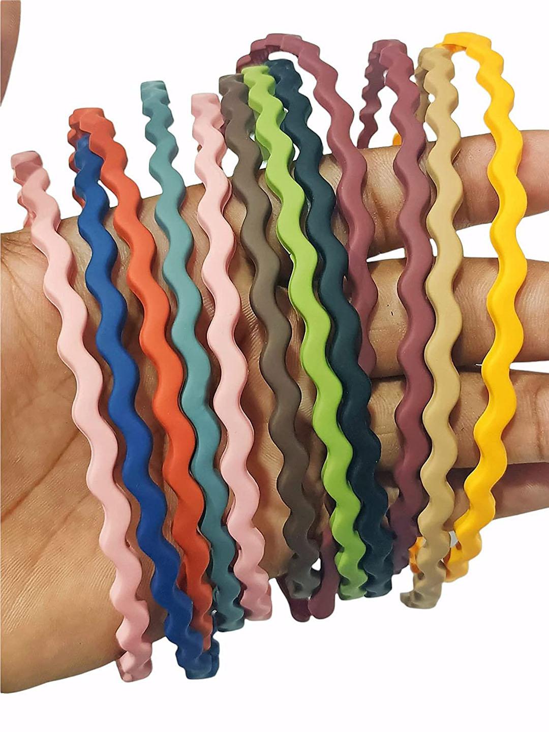 Buy CHRONEX Set Of 12 Multi Wavy Zigzag Wave Hair Bands - Hair ...