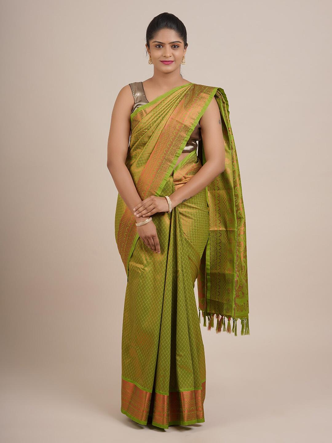 Buy Pothys Green & Gold Toned Ethnic Motifs Zari Art Silk Saree ...