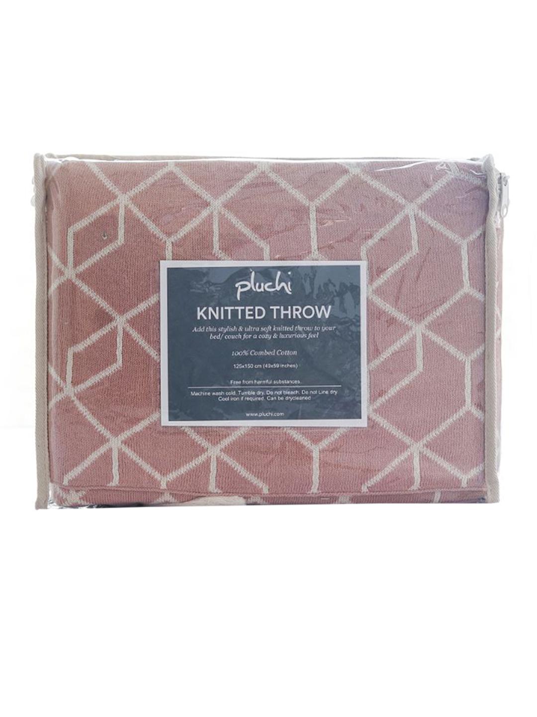 Buy Pluchi Pink & White Printed Pure Cotton Knitted Throws - Throws for ...