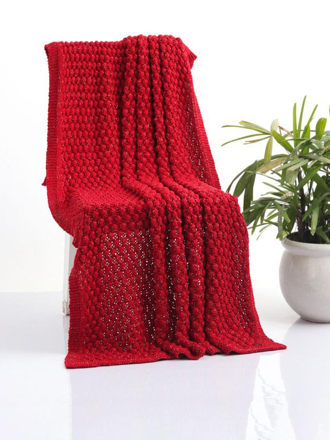 Buy Pluchi Red Textured Pure Cotton Knitted Throws - Throws for Unisex ...