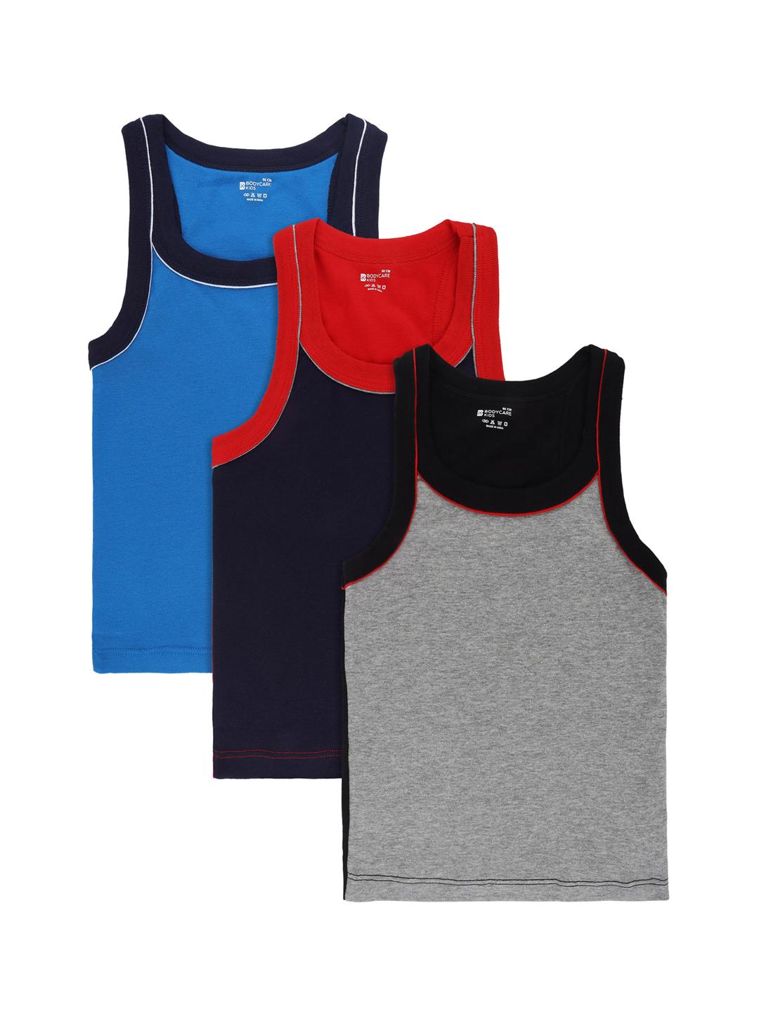 Buy Bodycare Kids Boys Pack Of 3 Assorted Solid Cotton Innerwear Vests ...