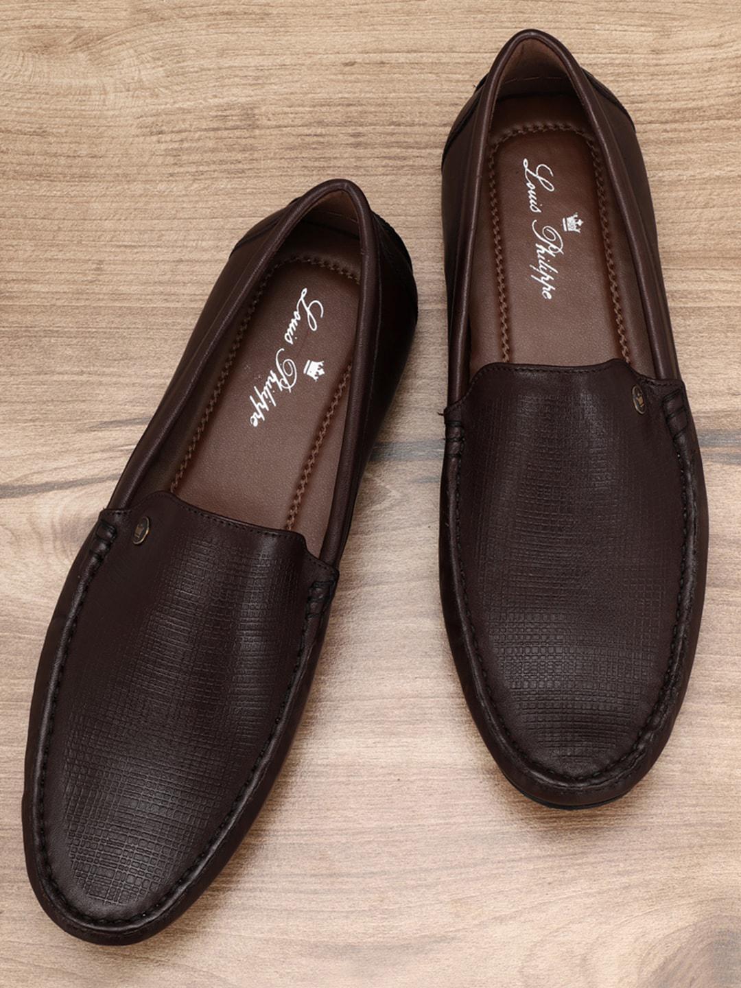 Buy Louis Philippe Men Brown Textured Leather Formal Slip On Shoes ...