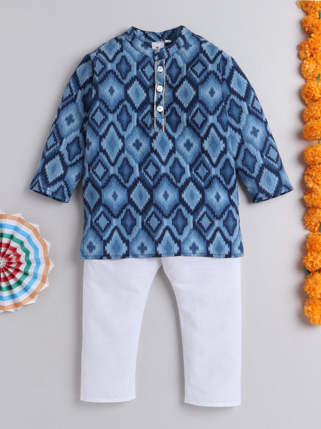 Buy The Magic Wand Boys Printed Pure Cotton Kurta With Pyjama - Kurta ...