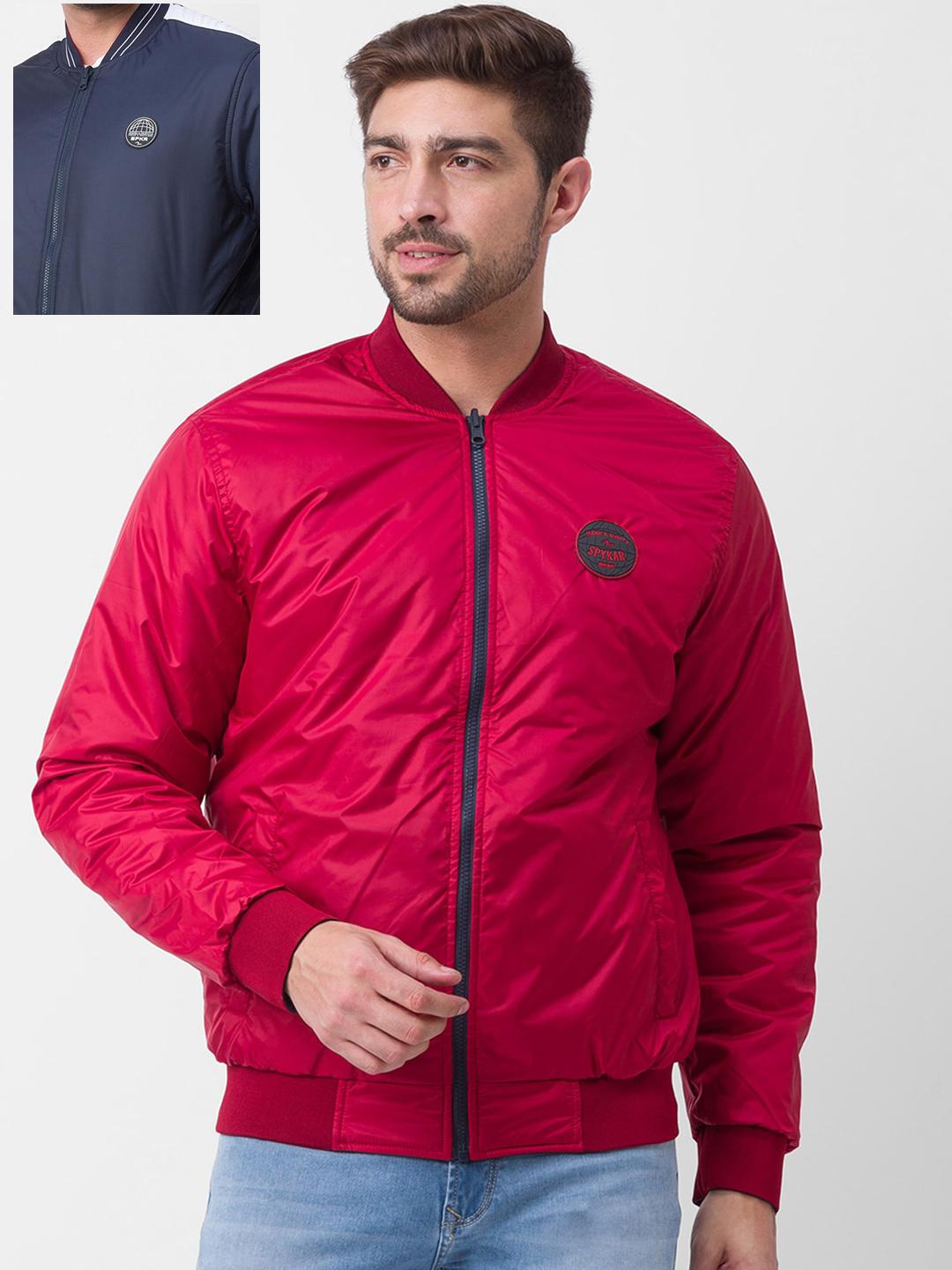 Buy SPYKAR Men Navy Blue & Red Reversible Padded Jacket - Jackets for ...