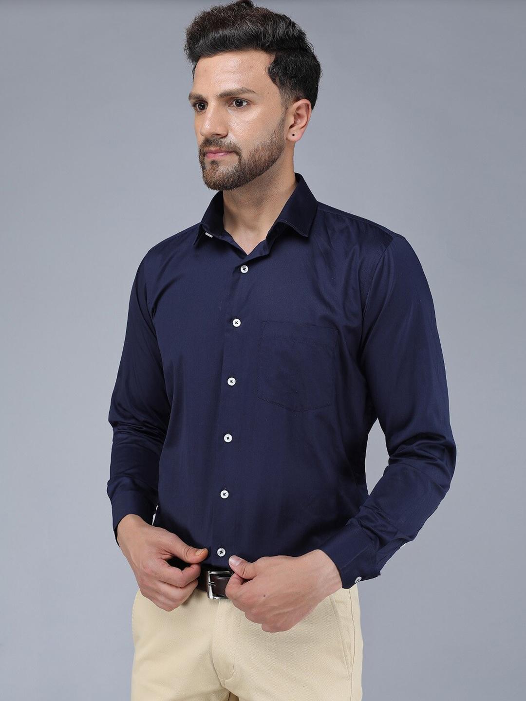 Buy TQS Men Navy Blue Classic Cotton Formal Shirt - Shirts for Men ...