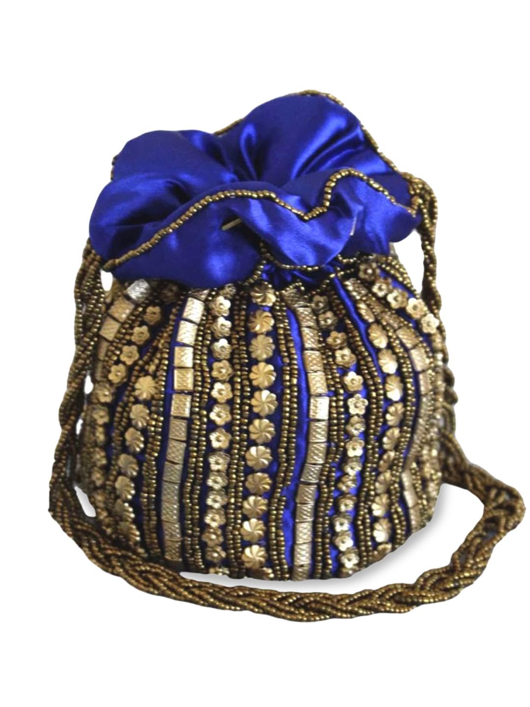 Buy DN Creation Blue Embellished PU Bucket Sling Bag With Fringed ...