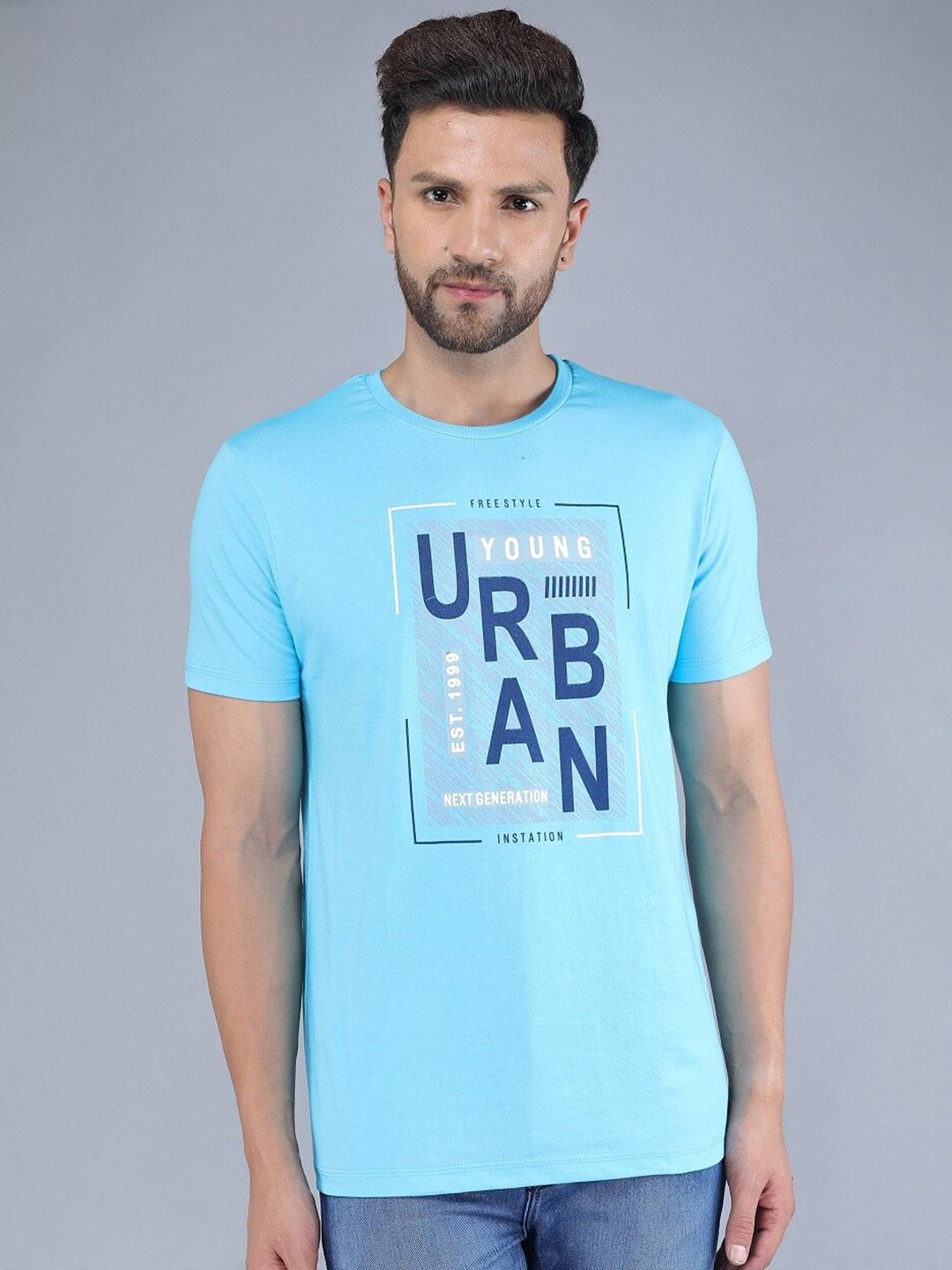 Buy TQS Men Blue Typography Printed Pure Cotton Slim Fit T Shirt ...