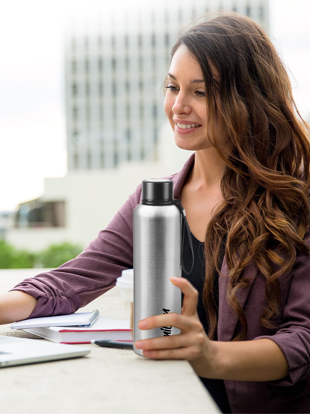 Buy Milton Aura Silver Brand Logo Stainless Steel Double Wall Vacuum Sipper Flask Infuser Water ...