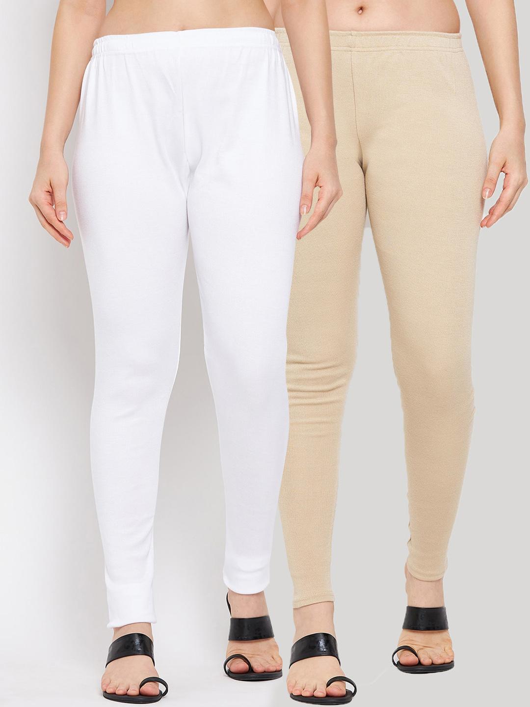 Buy Clora Creation Women Pack Of 2 White & Nude Solid Ankle Length ...