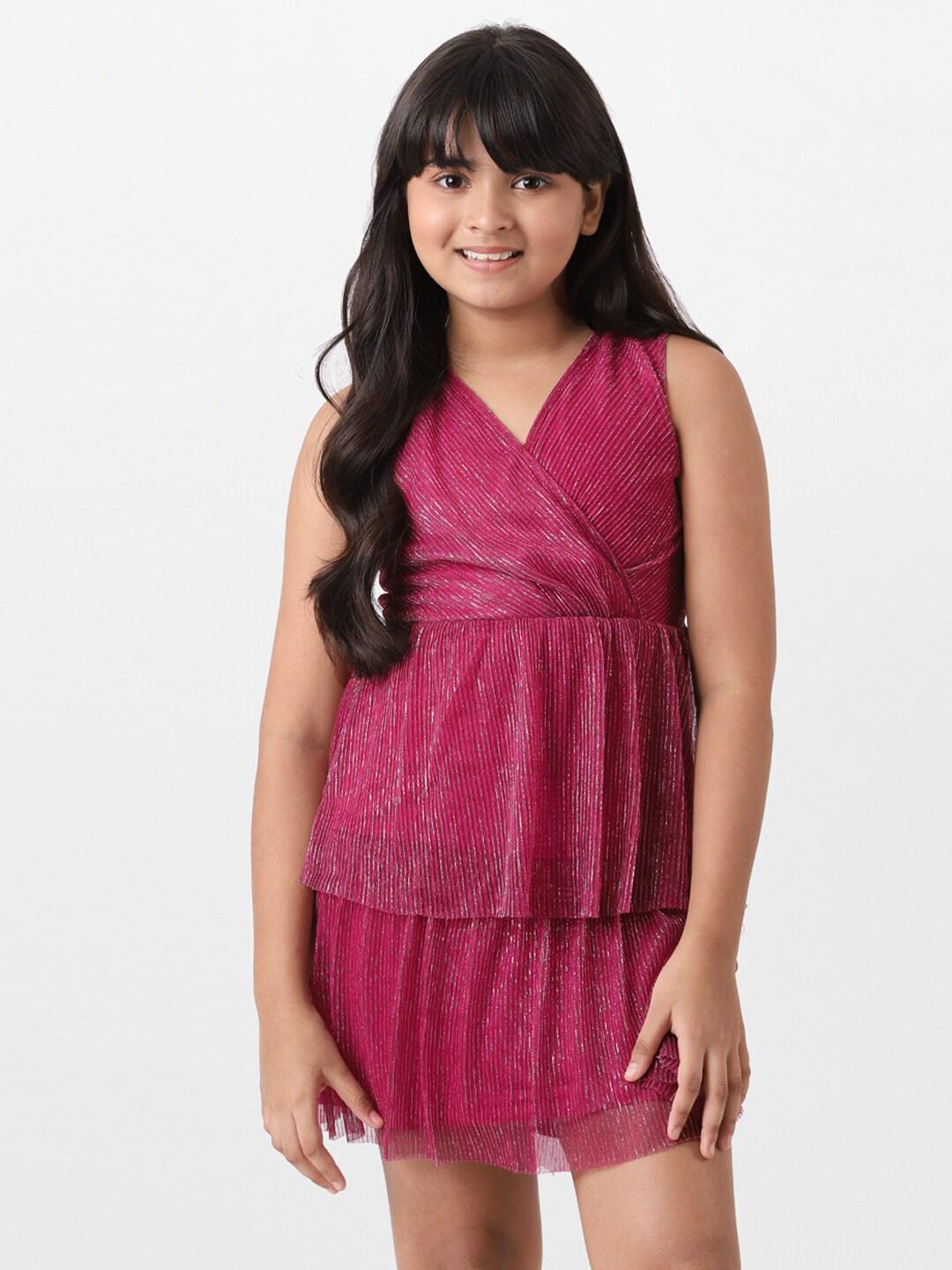 Buy AND Girls Solid Embellished Wrap Sleeveless Layered Dress - Dresses ...