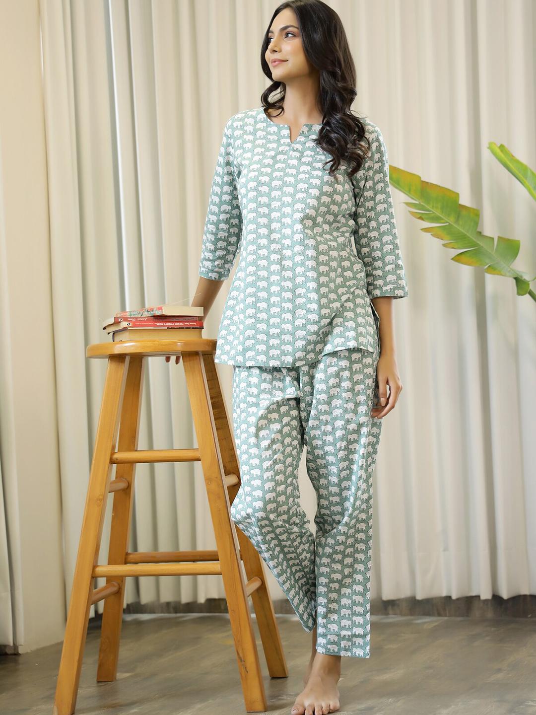 Buy SANSKRUTIHOMES Women Printed Pure Cotton Night Suit - Night Suits ...