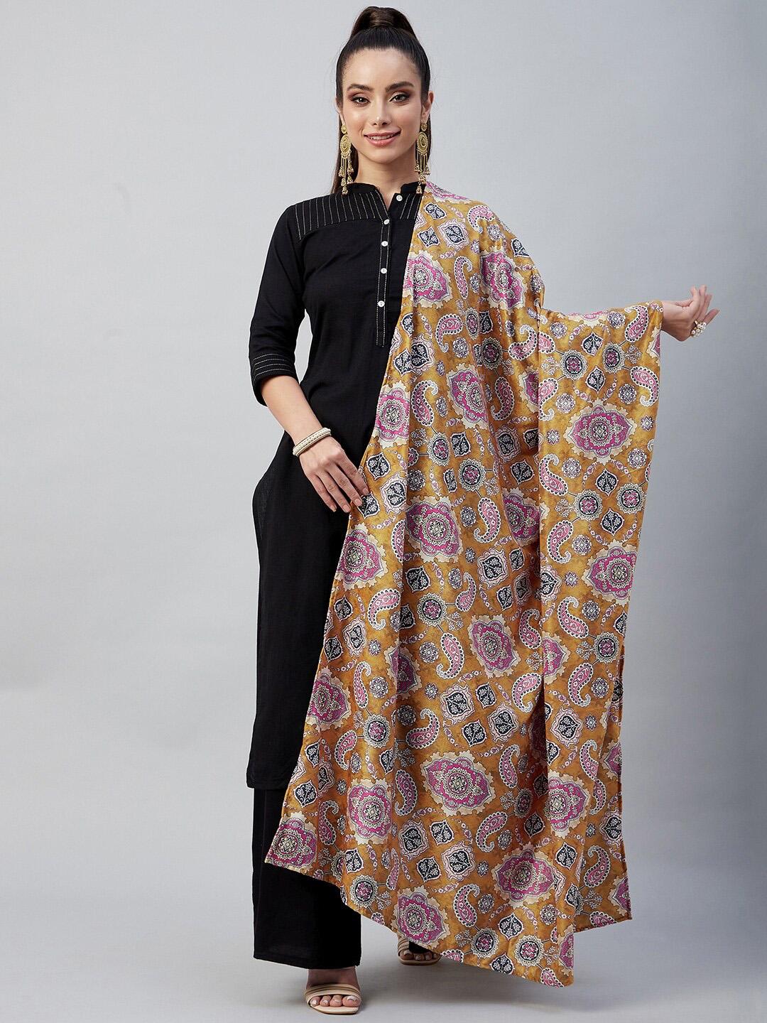 Buy InWeave Women Yellow & Pink Printed Velvet Shawl - Shawl for Women ...