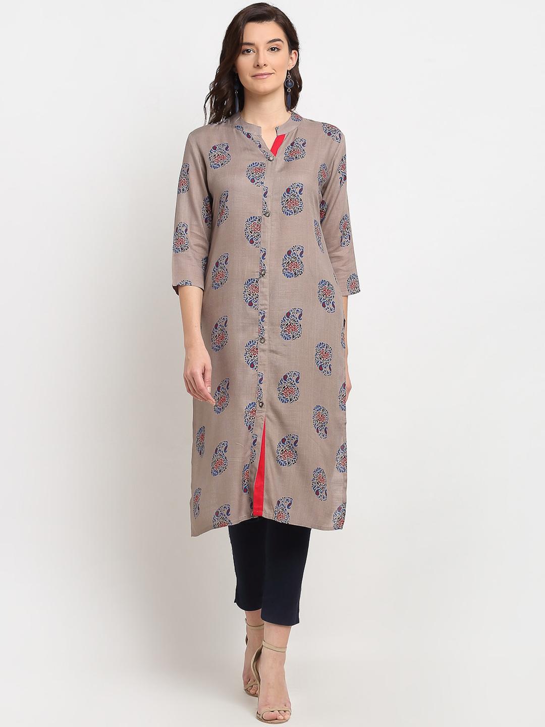 Buy Lovely Lady Women Grey Ethnic Motifs Printed Cotton Kurta - Kurtas ...