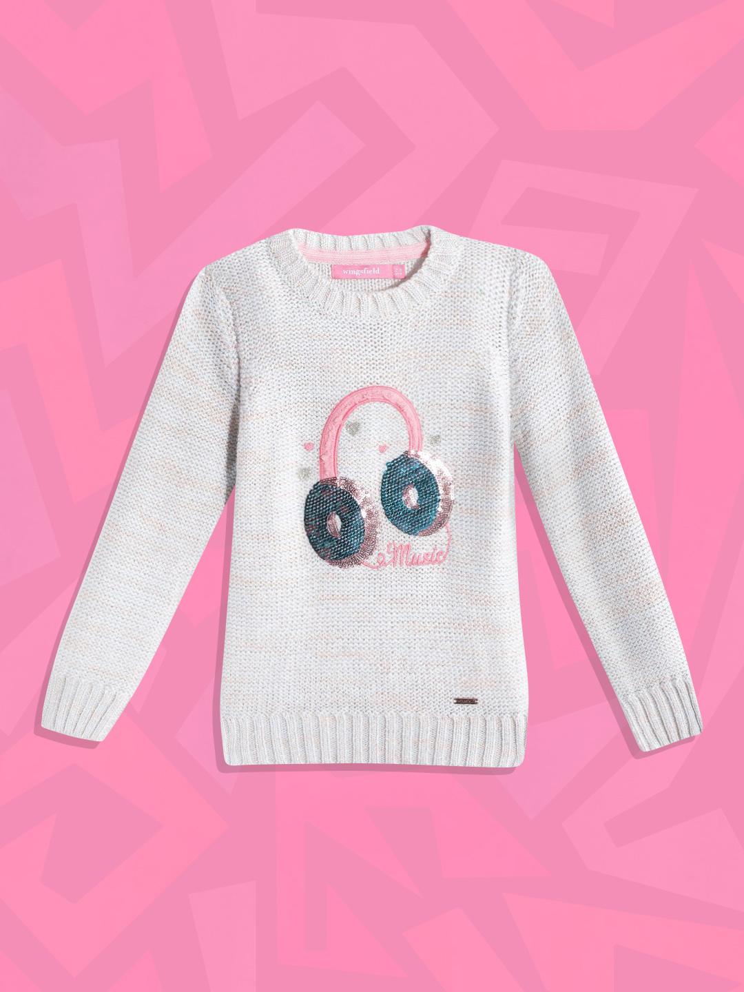 Buy Wingsfield Girls Grey Quirky Pullover With Embroidered Detail ...