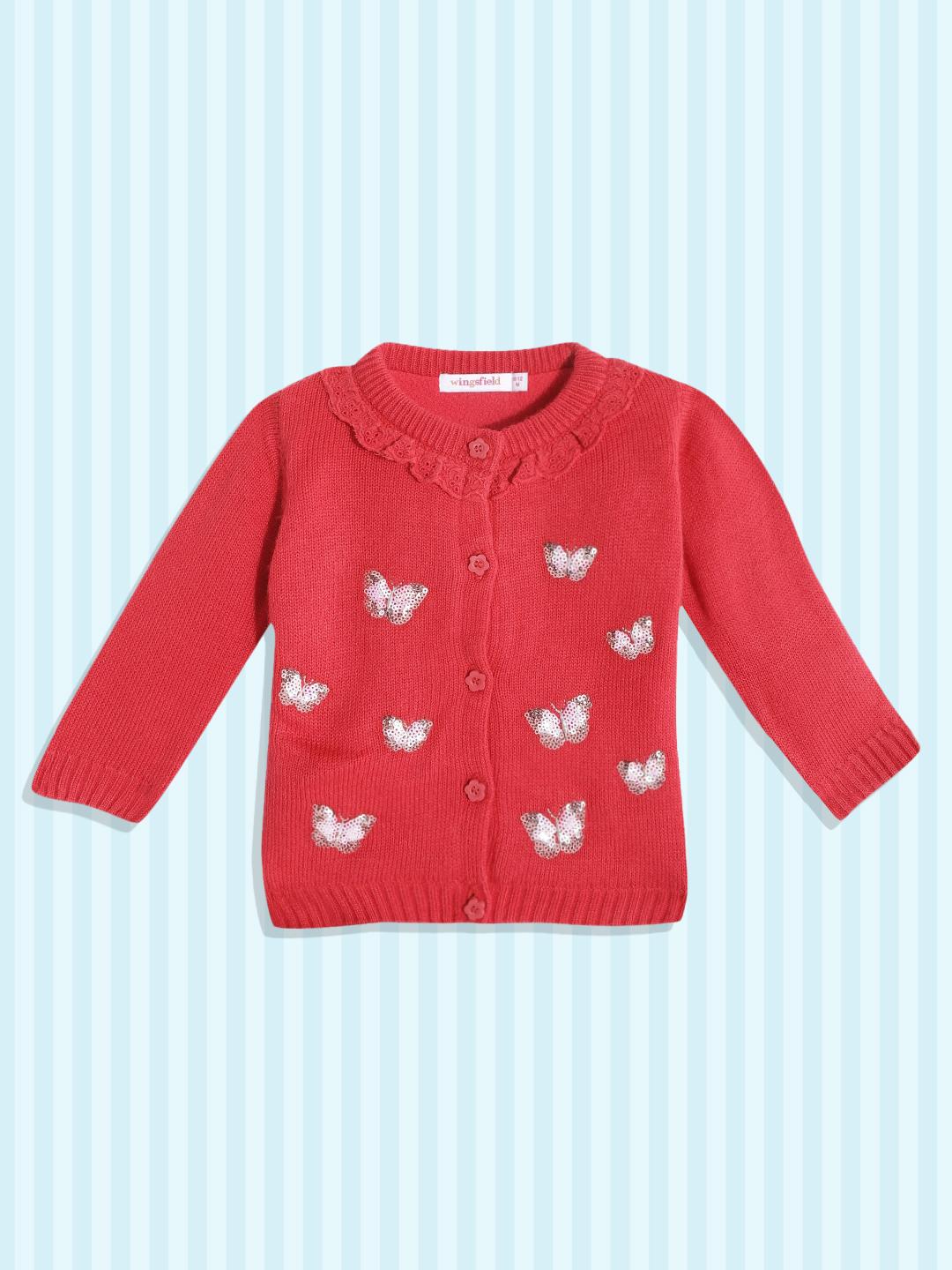 Buy Wingsfield Girls Red Printed Cardigan - Sweaters for Girls 20008354 ...