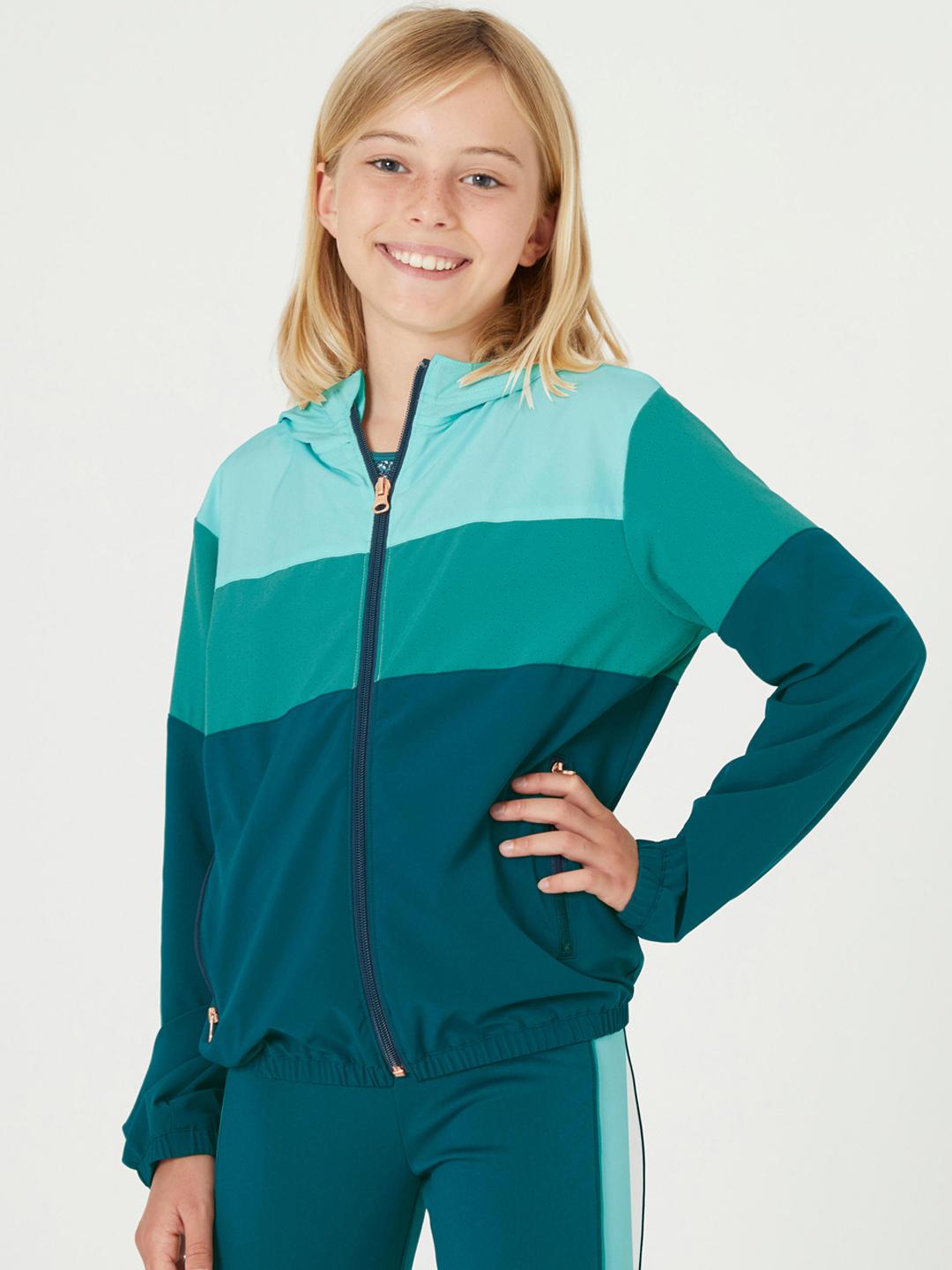 Buy Decathlon Girls Sea Green & Blue Colourblocked Bomber Jacket ...