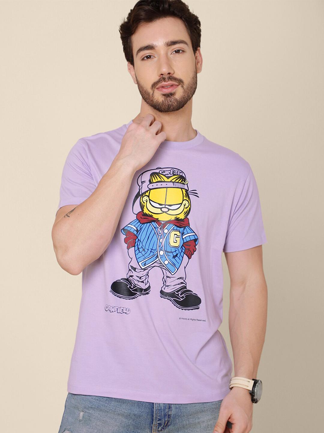 Buy Free Authority Men Purple Garfield Printed Pure Cotton T Shirt ...