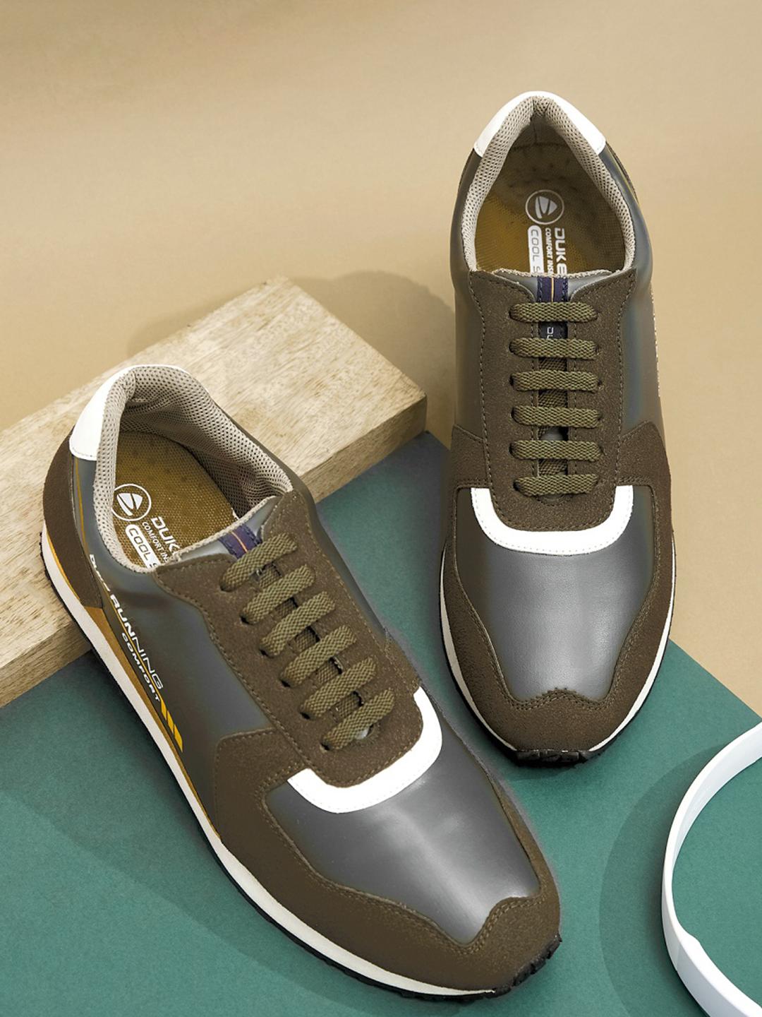 Buy Duke Men Olive Green Colourblocked Sneakers - Casual Shoes for Men ...