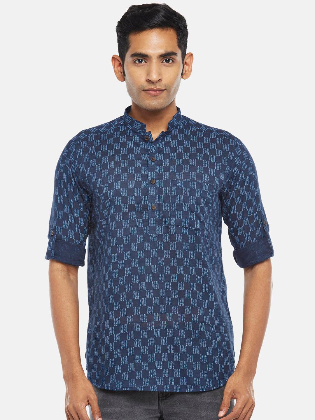 Buy Indus Route By Pantaloons Men Blue Woven Design Casual Shirt ...