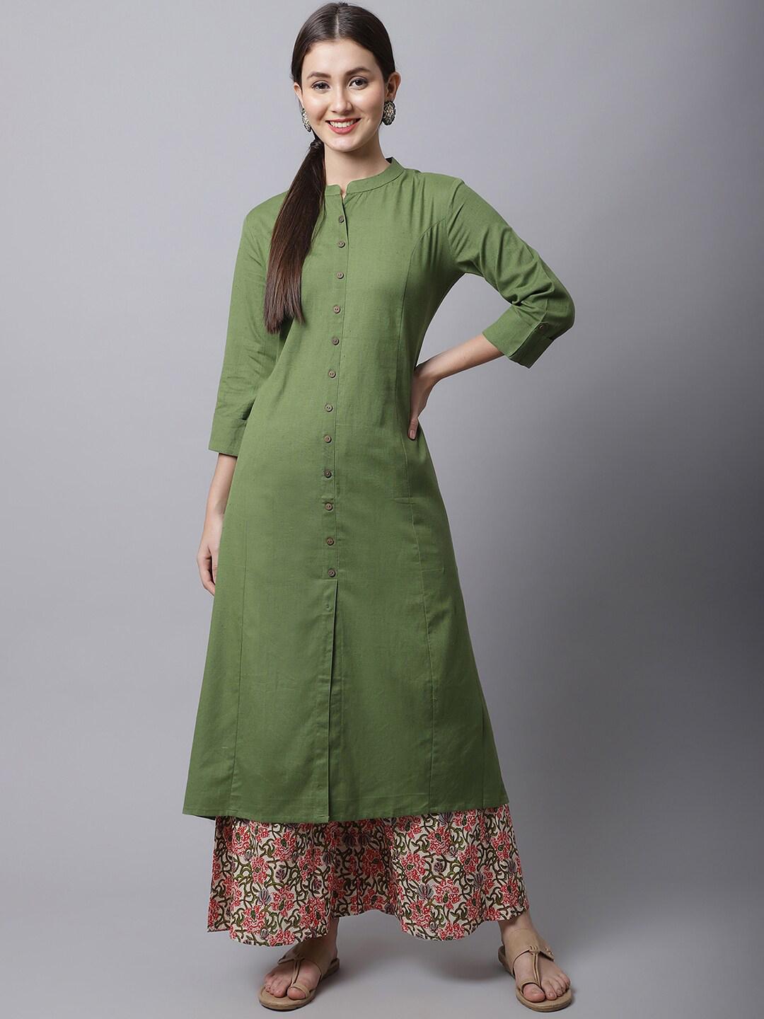 Buy Pistaa Women Solid Panelled Kurta With Palazzos - Kurta Sets for ...