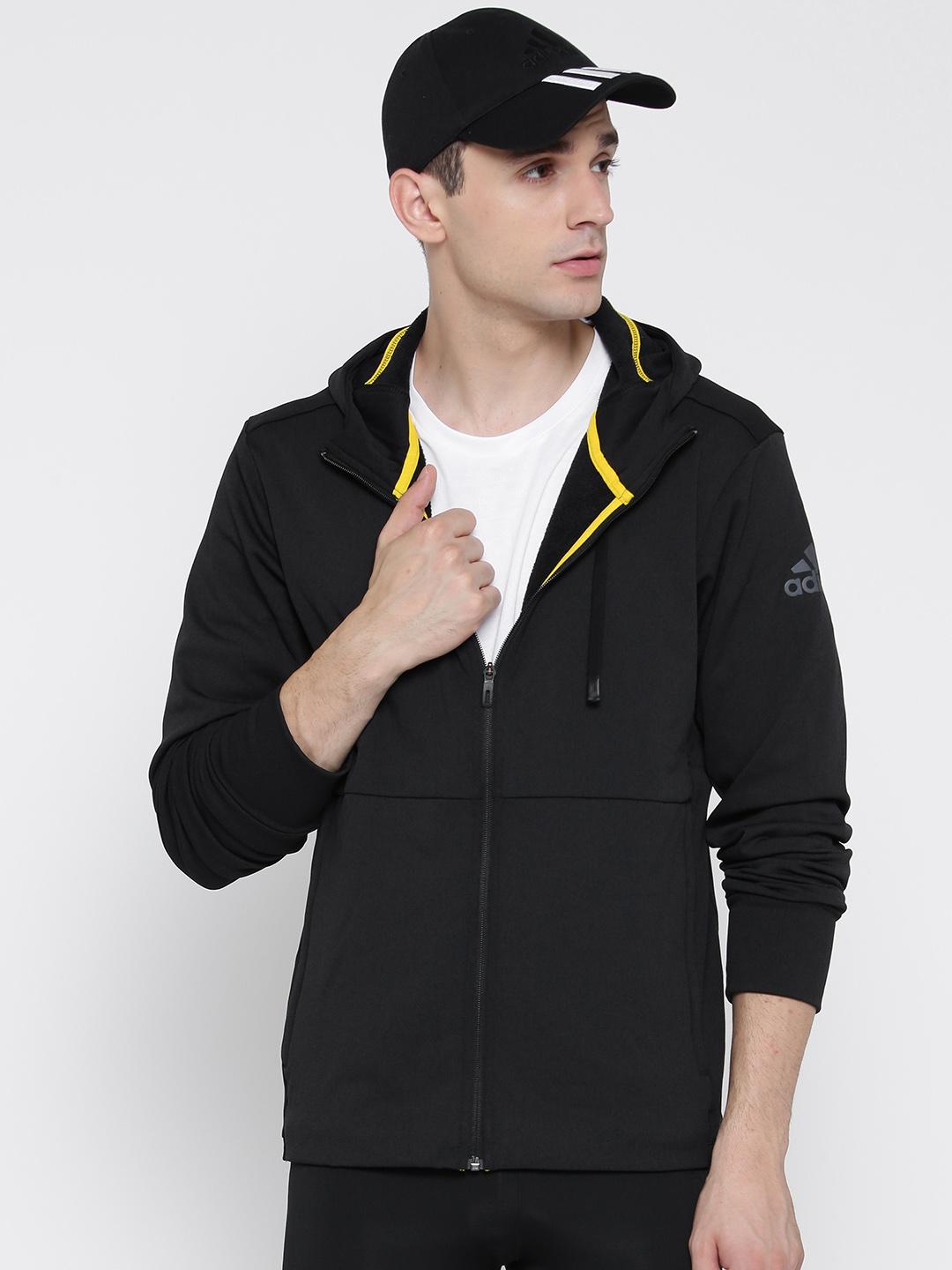 Buy ADIDAS Men Black Workout FullZip Warm Solid Sporty Jacket - Jackets ...