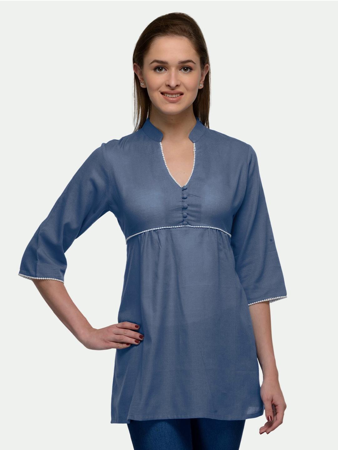 Buy PATRORNA Women Mandarin Collar Empire Longline Top - Tops for Women ...