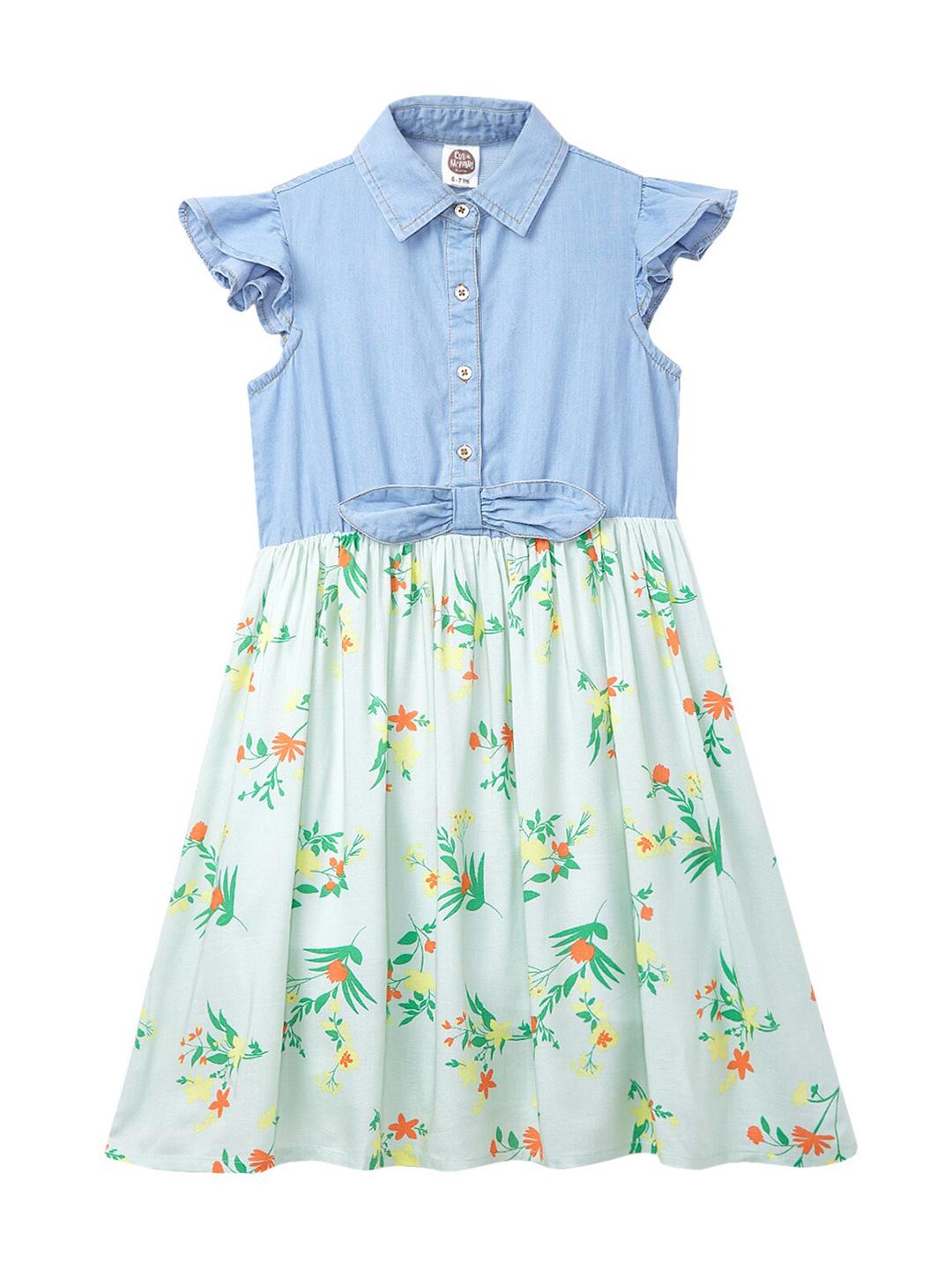 Buy Cub McPaws Girls Green & Red Floral Dress - Dresses for Girls ...