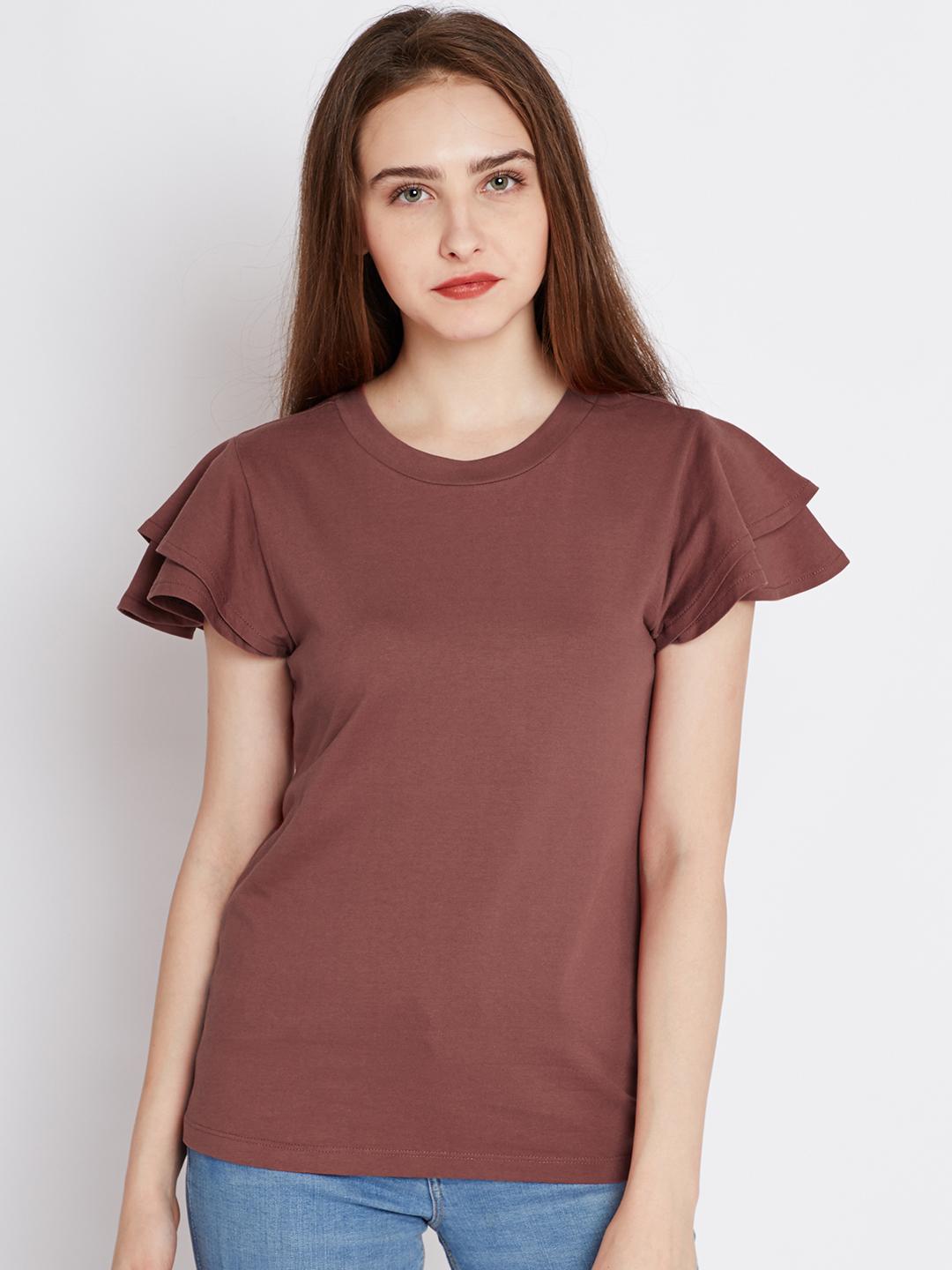 Buy United Colors Of Benetton Women Rust Brown Solid Pure Cotton Top ...