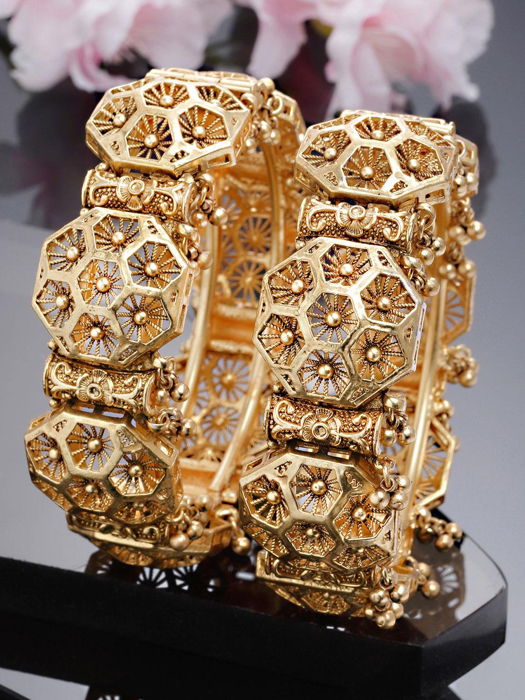 Buy KARATCART Set Of 2 Gold Plated Kundan Studded Rajwadi Bangle ...