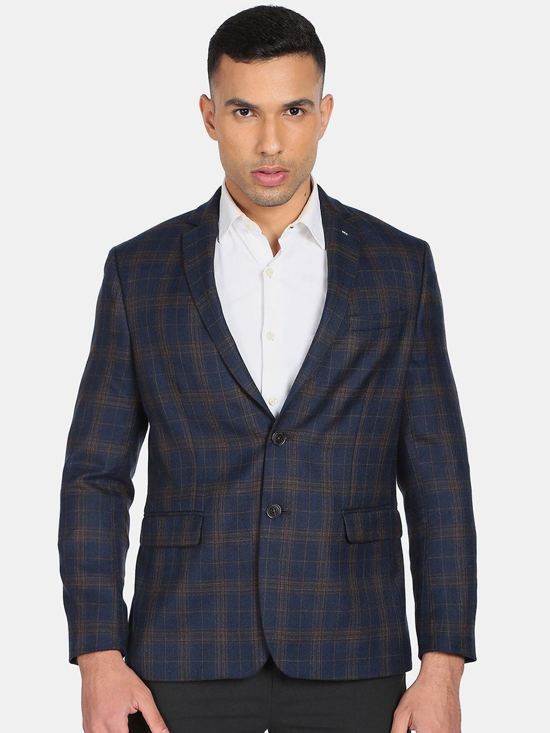 Buy Arrow Men Blue Checked Single Breasted Formal Blazers - Blazers for ...