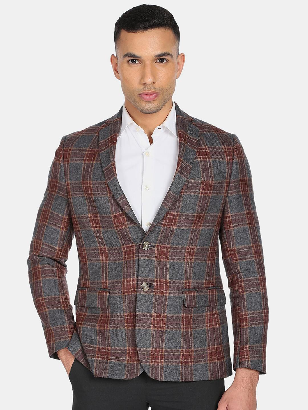 Buy Arrow Men Grey Checked Single Breasted Formal Blazers - Blazers for ...