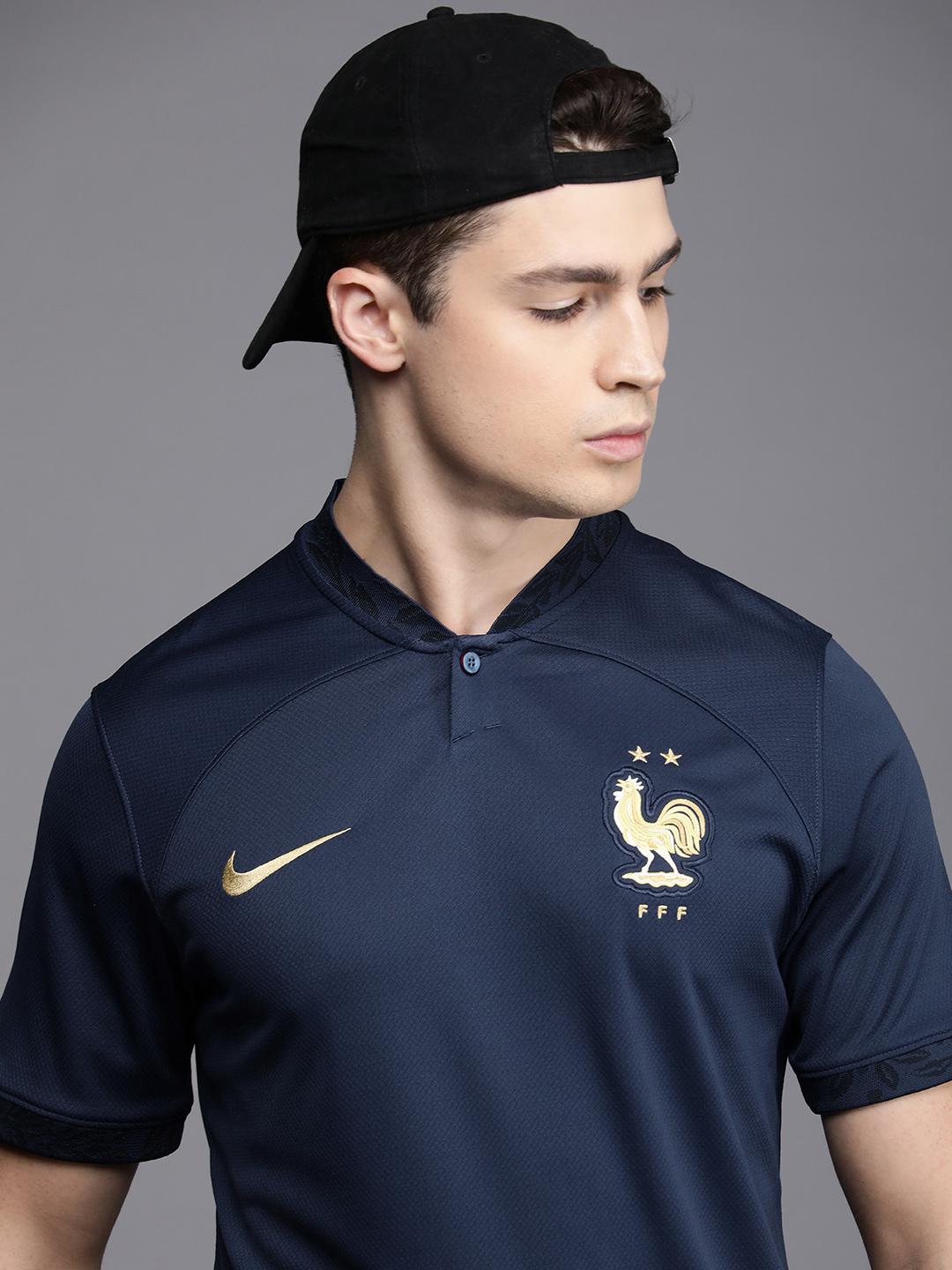 Buy Nike Men Navy Blue & Gold Toned Football Federation Of France Dri ...