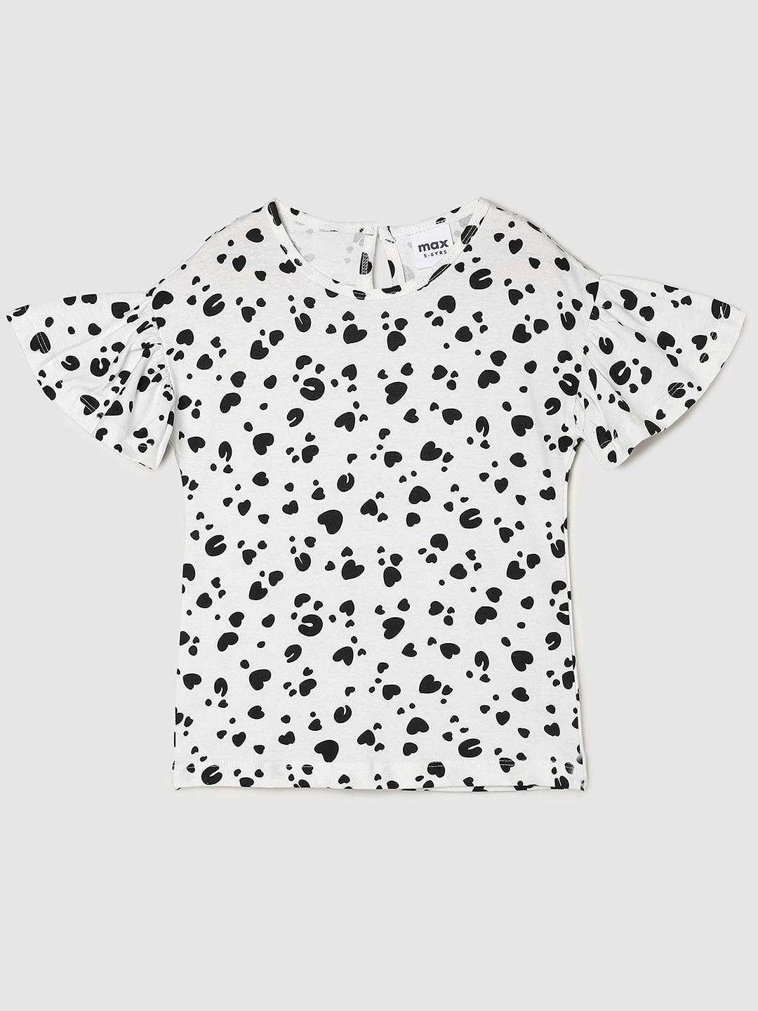Buy Max Girls Cream Coloured & Black Printed Pure Cotton Top - Tops for ...