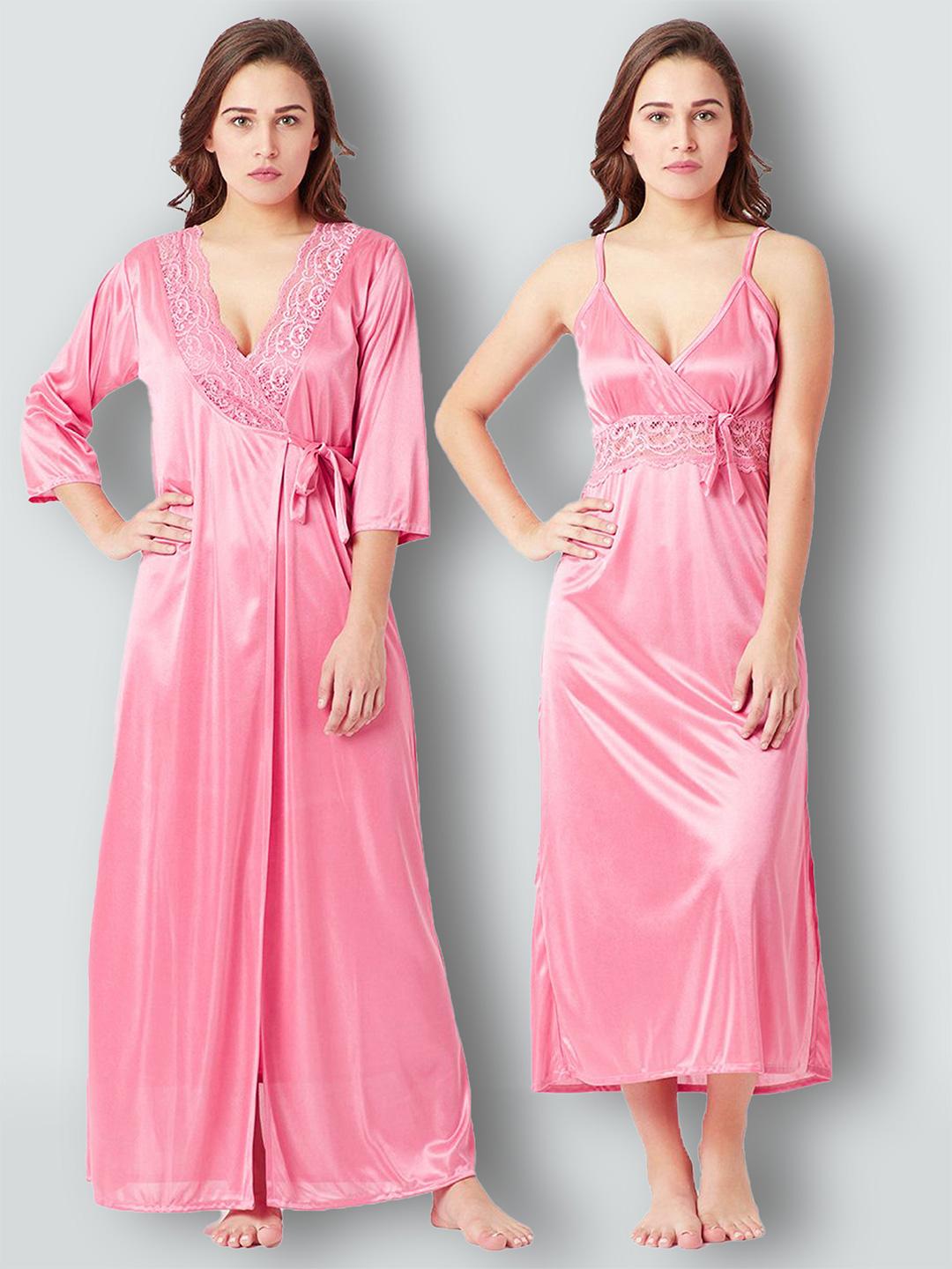 Buy Romaisa Women Pink Maxi Nighty With Robe - Nightdress for Women ...