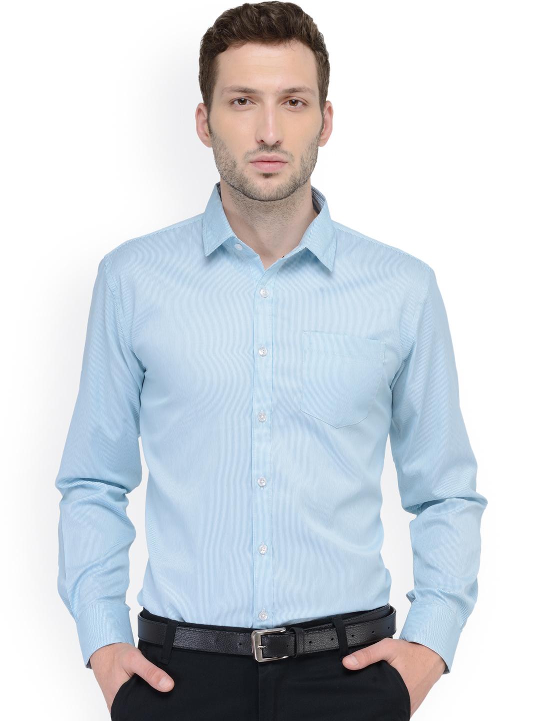 Buy L.A. SEVEN Men Turquoise Blue Semi Slim Fit Striped Formal Shirt ...