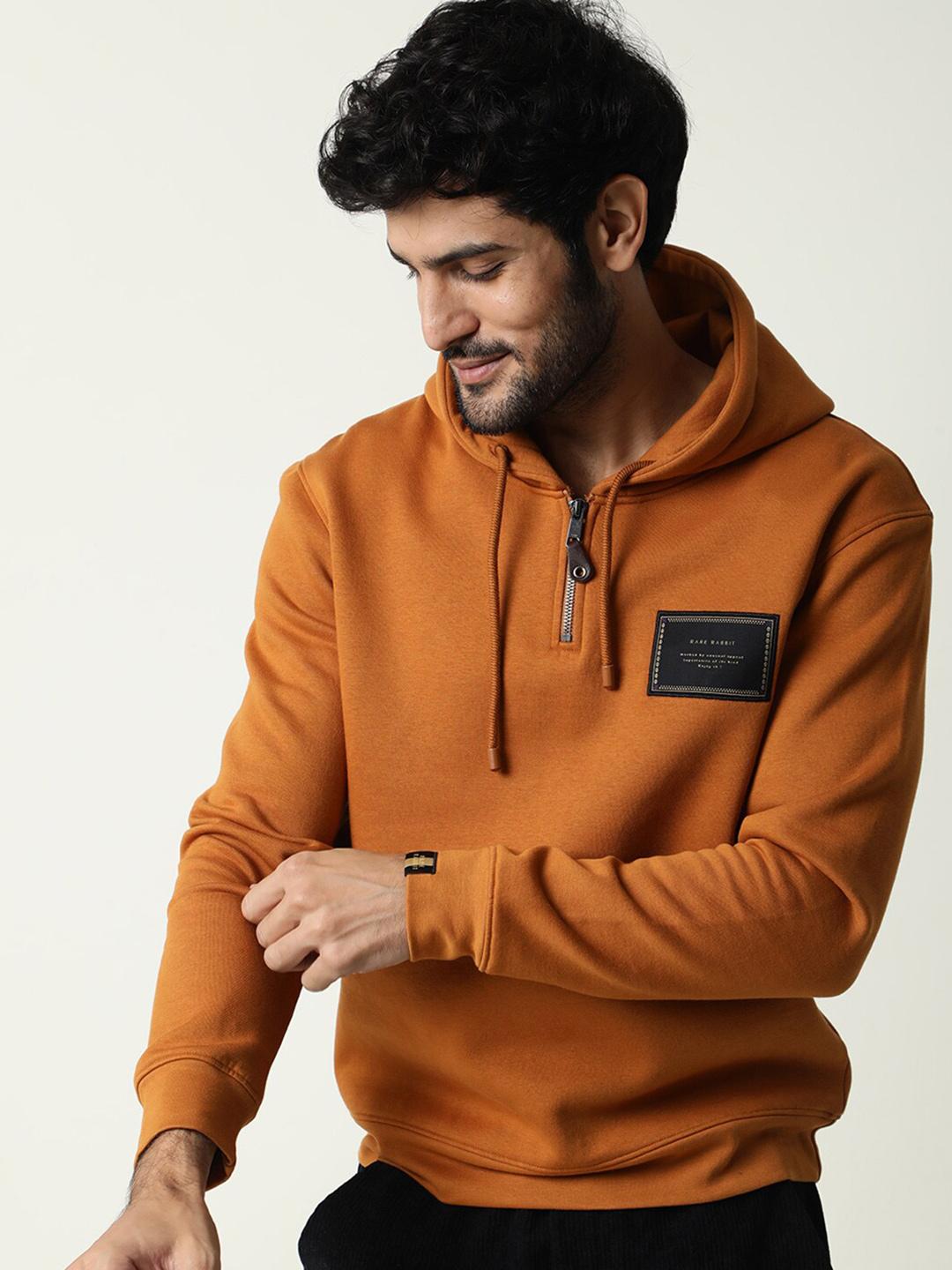 Buy RARE RABBIT Men Hoodwin Slim Fit Rust Hooded Sweatshirt ...