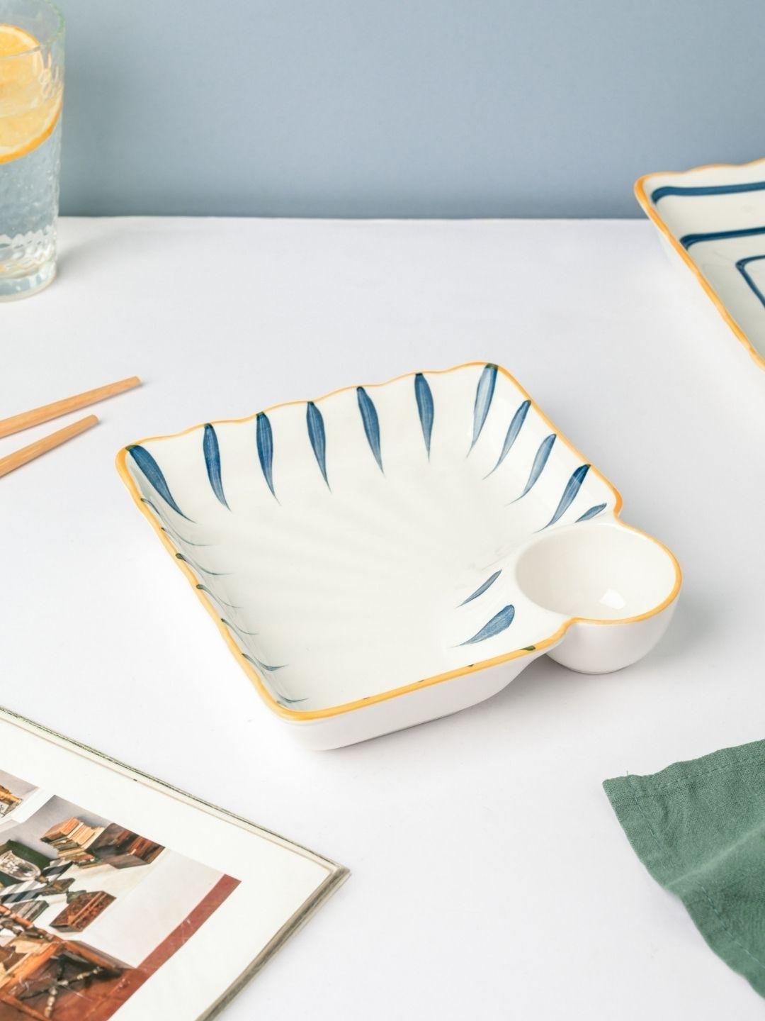 Buy Nestasia White & Blue Microwave Safe Printed Ceramic Matte Plates ...