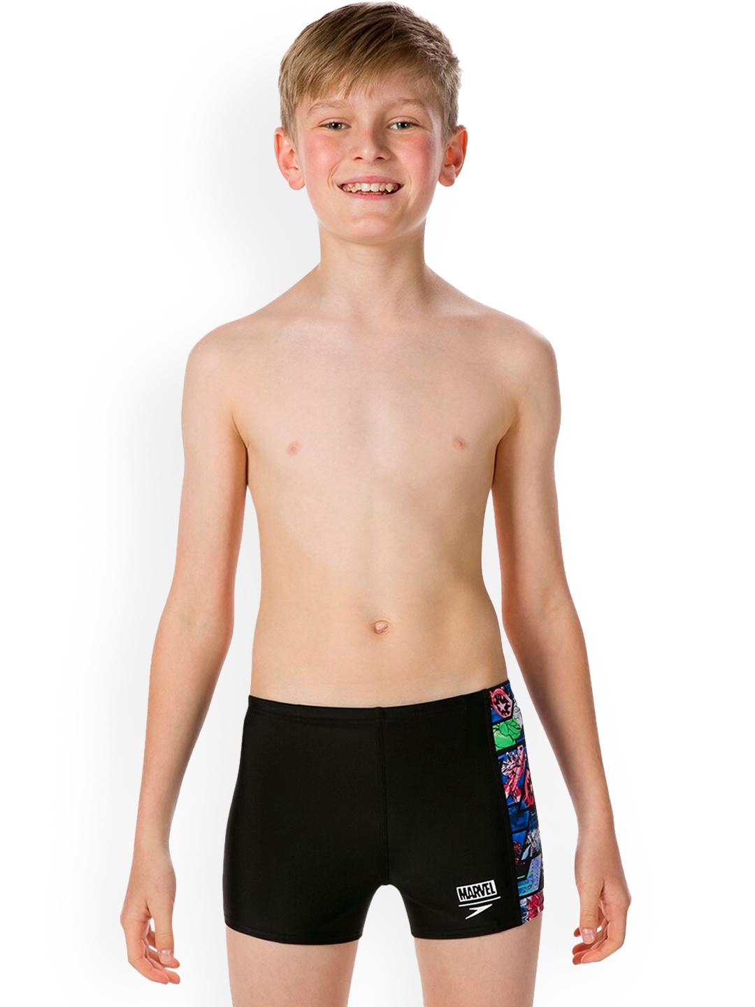 Buy Speedo Boys Black Marvel Avengers Panel Aquashort Printed Swim ...