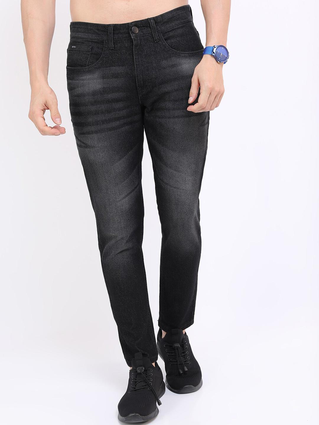 Buy KETCH Men Charcoal Tapered Fit Light Fade Cotton Stretchable Jeans ...