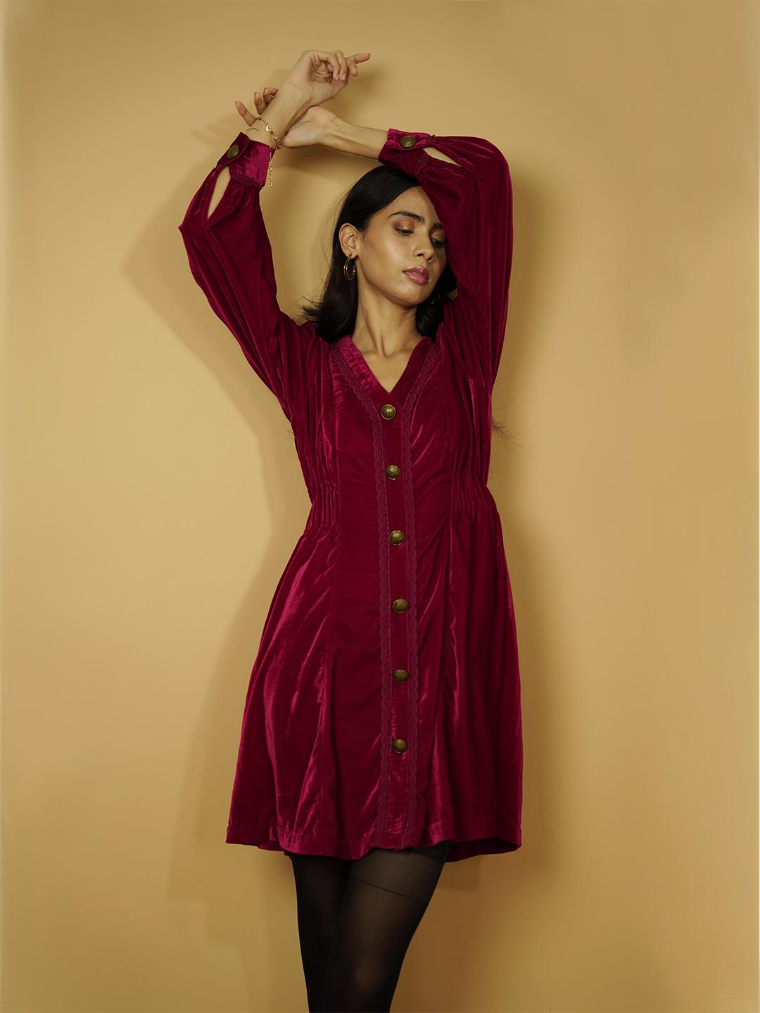 Buy Taurus Women Velvet Formal A Line Dress - Dresses for Women ...