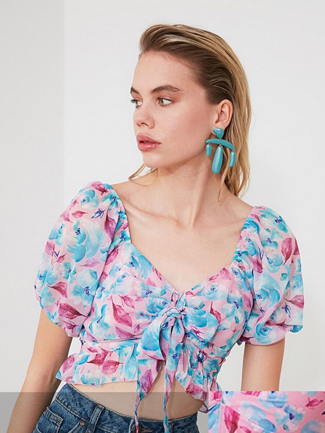 Buy Trendyol Violet Floral Print Crop Top - Tops for Women 20198012 ...