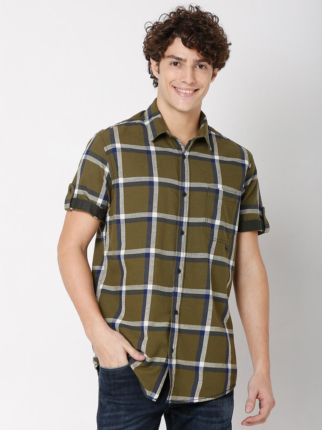 Buy Mufti Plus Size Men Classic Slim Fit Windowpane Checked Casual ...