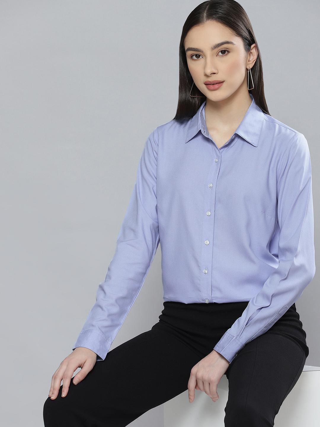 Buy DENNISON Women Blue Solid Formal Shirt - Shirts for Women 20213862 ...