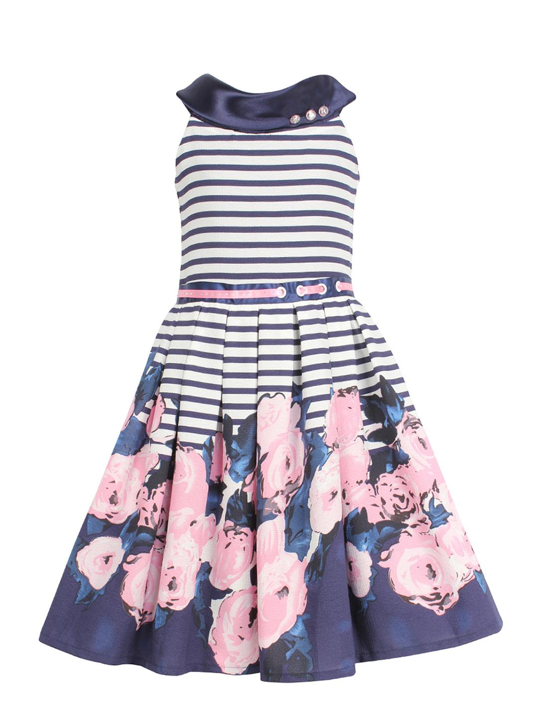 Buy CUTECUMBER Girls Navy Striped Fit &Flare Dress - Dresses for Girls ...