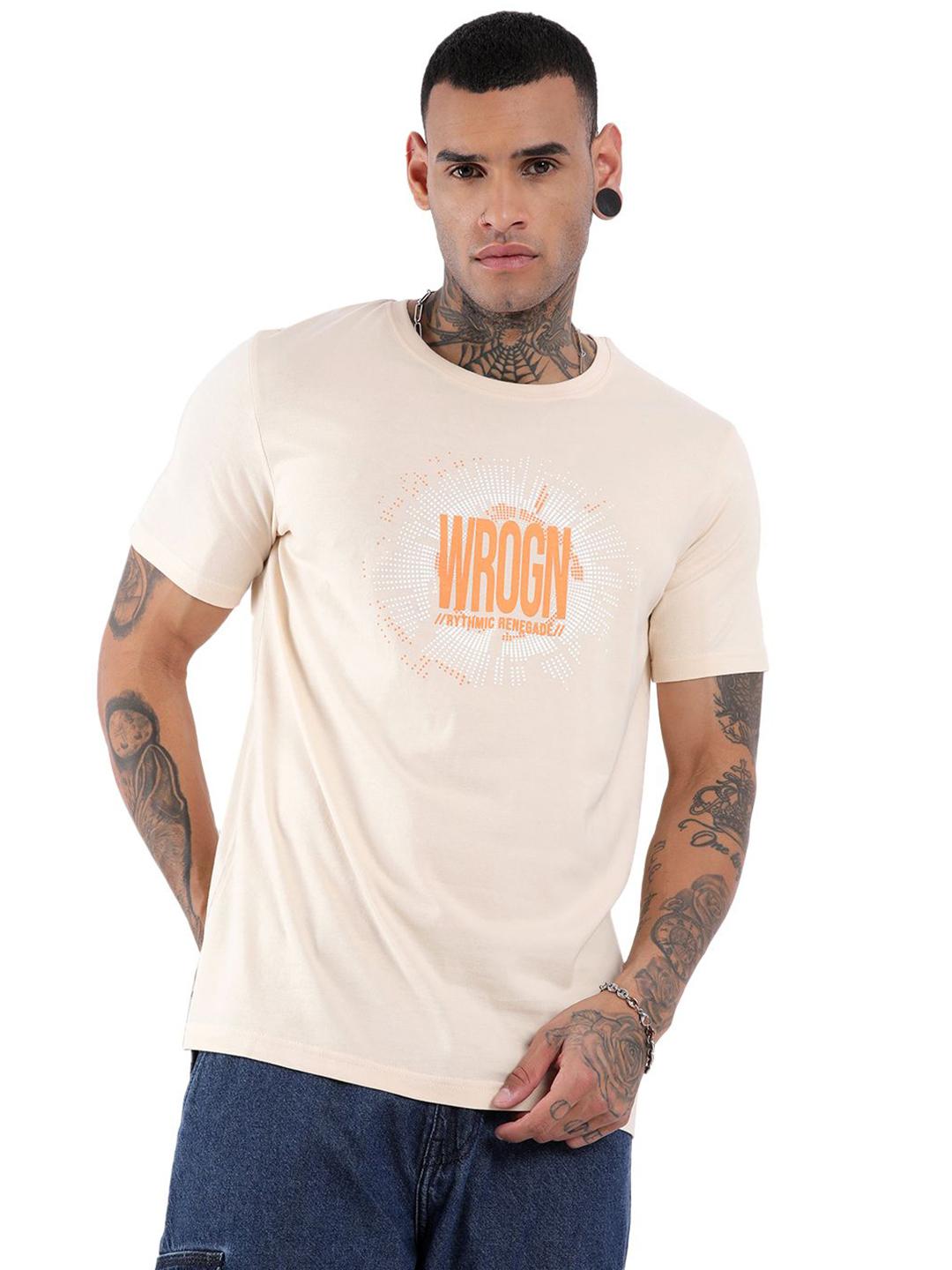 Buy WROGN Rhythmic Renegade Typography Printed Slim Fit Cotton T Shirt ...